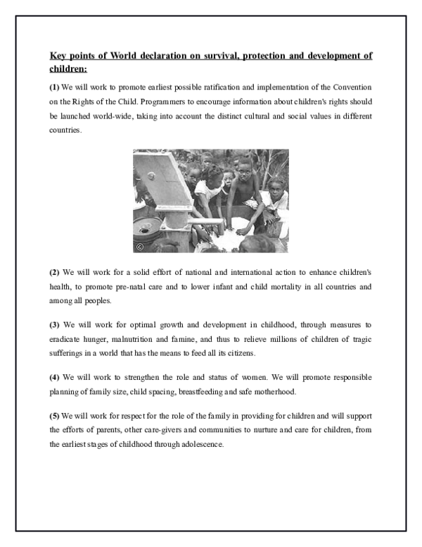 (DOC) Key points of World declaration on survival, protection and development of children