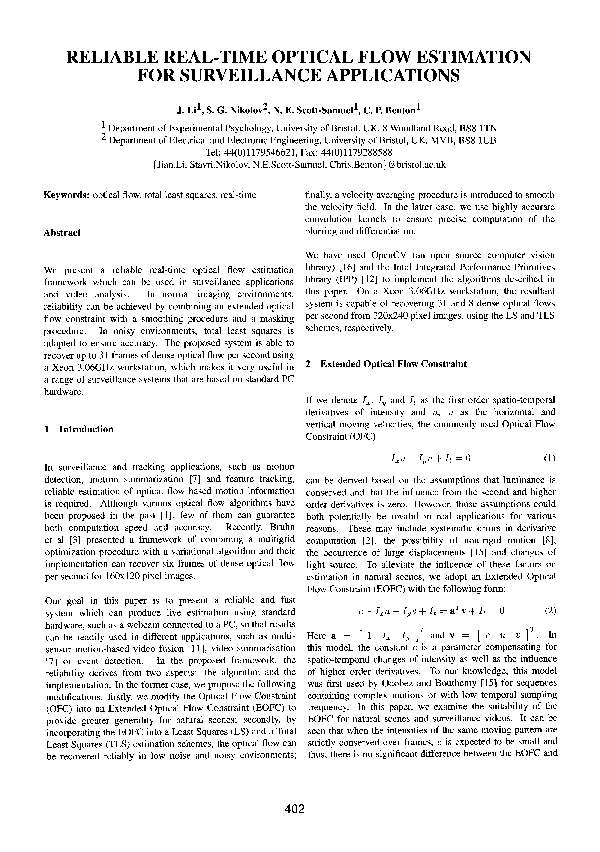 (PDF) Reliable Real-Time Optical Flow Estimation for Surveillance Applications