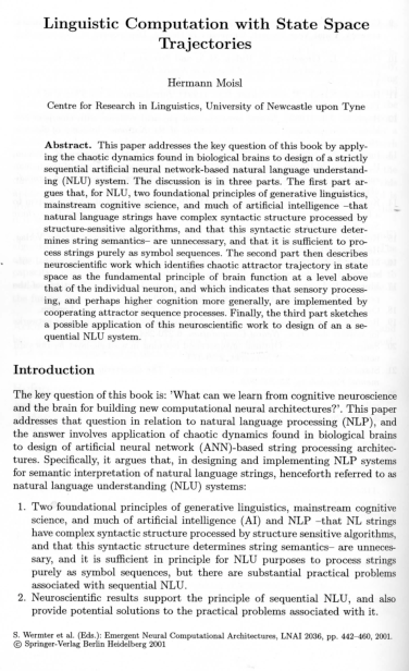 Pdf Linguistic Computation With State Space Trajectories