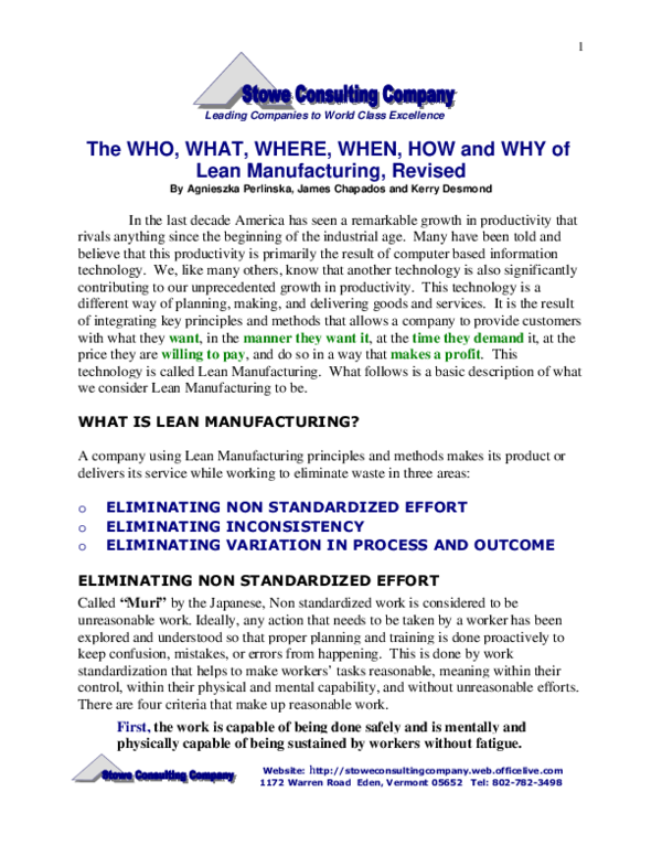 (PDF) The WHO, WHAT, WHERE, WHEN, HOW and WHY of Lean Manufacturing ...