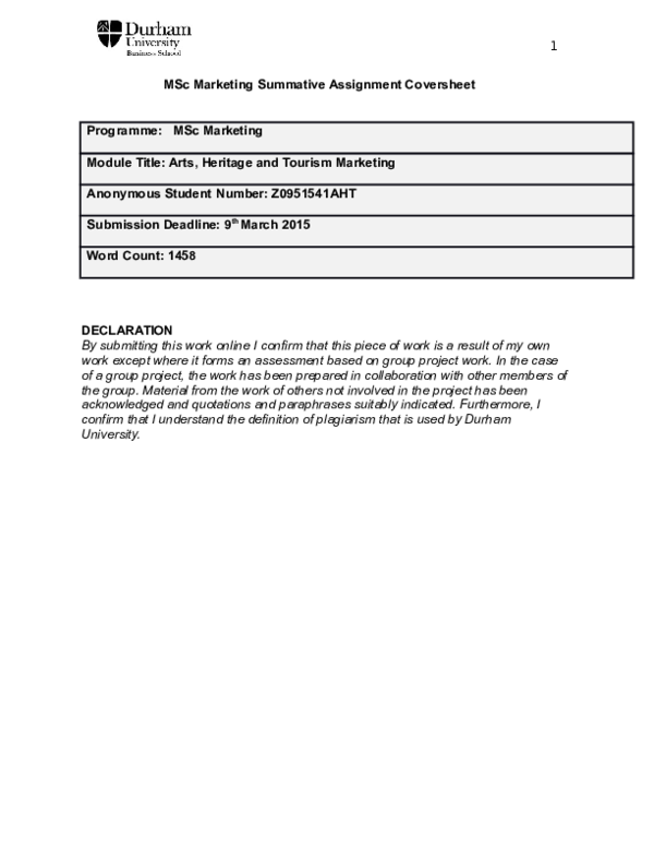 (DOC) Arts, Heritage and Tourism Marketing - Commodification of ...