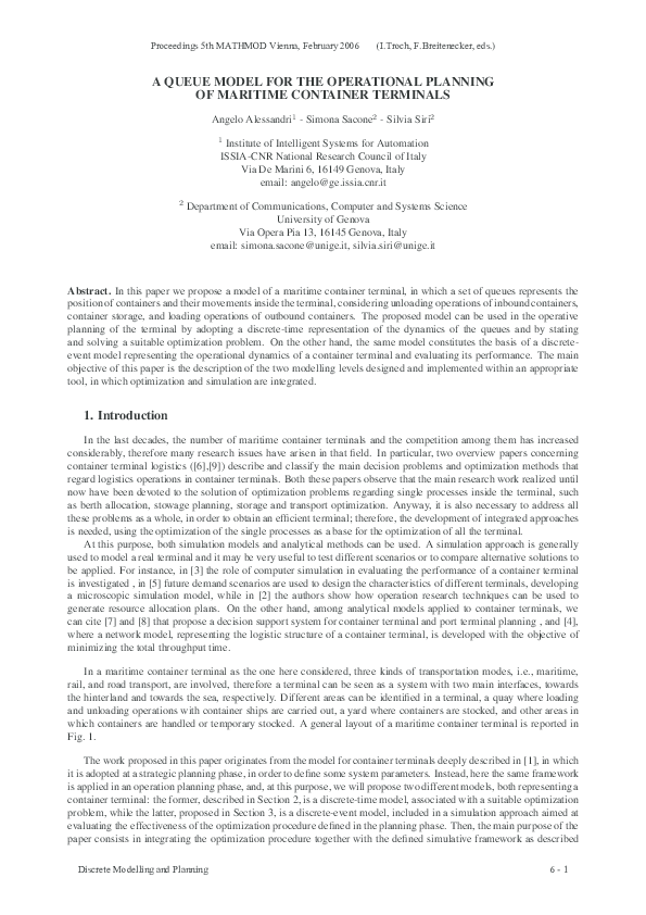 Pdf A Queue Model For The Operational Planning Of Maritime Container