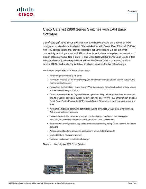 (PDF) Data Sheet Cisco 2960 Series with LAN base software | Bruna Silva ...