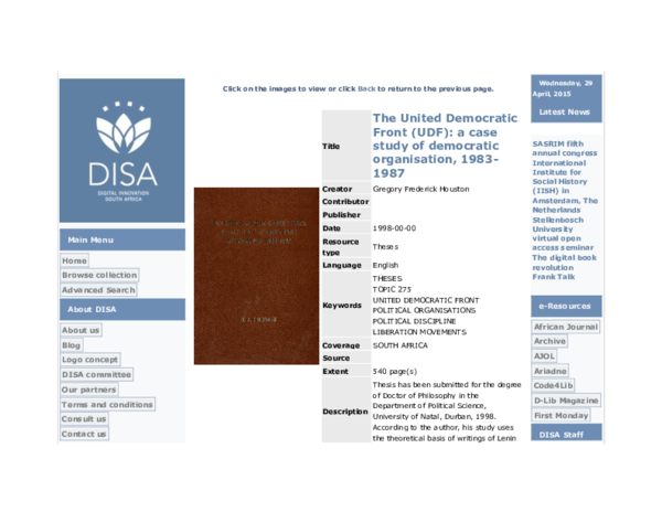 (PDF) The United Democratic Front (UDF): A case study of democratic ...