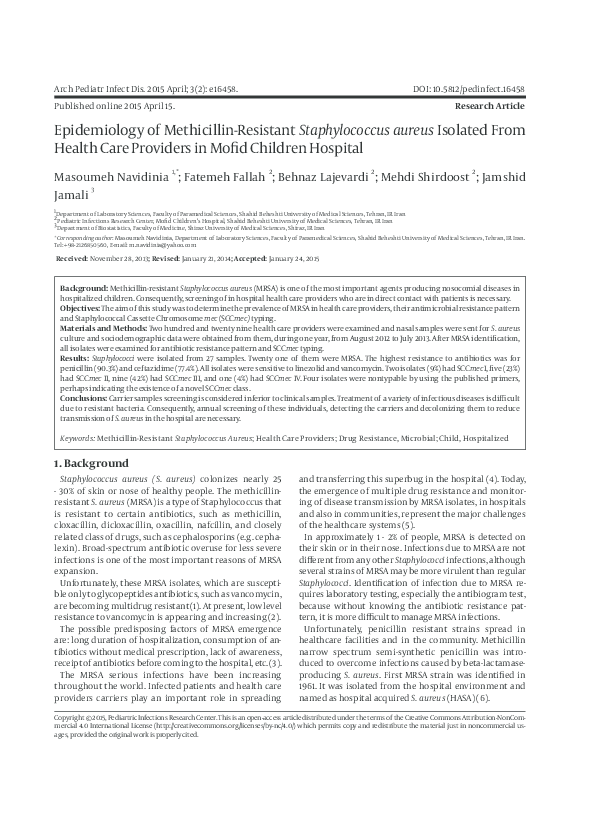 (PDF) Epidemiology of Methicillin-Resistant Staphylococcus aureus Isolated From Health Care ...