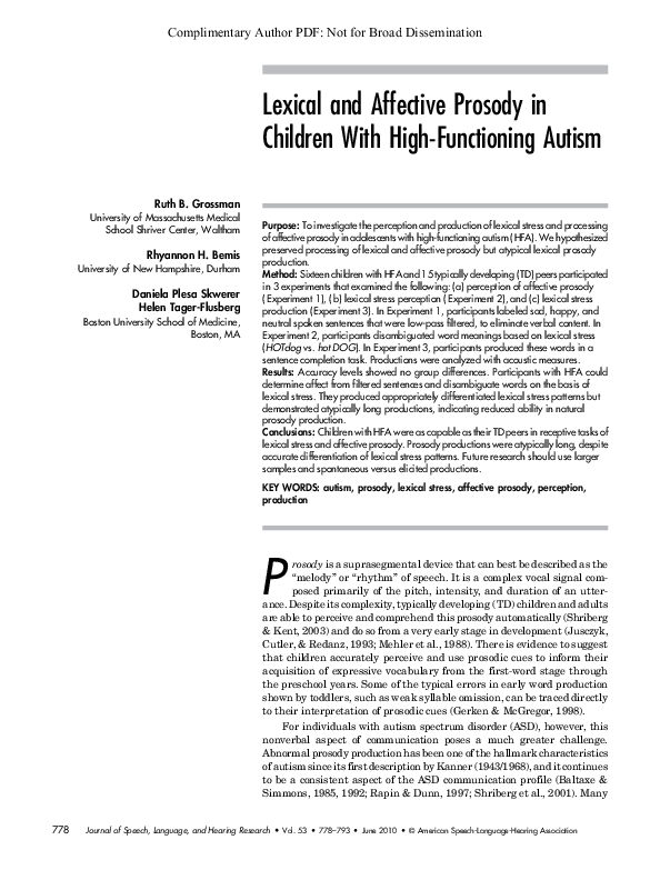 (PDF) Lexical and Affective Prosody in Children With High-Functioning ...