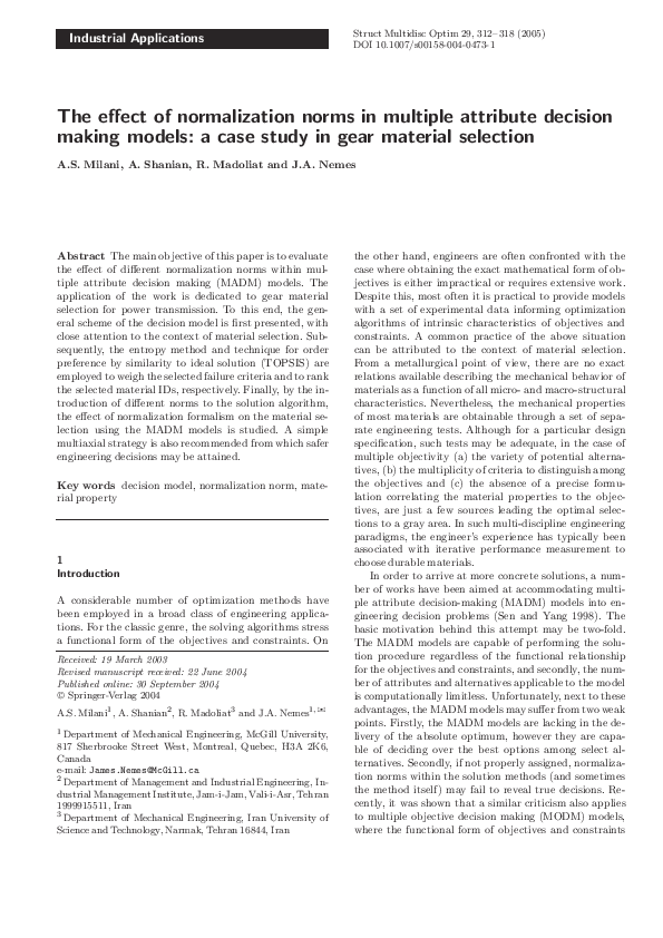 The effect of normalization norms in multiple attribute decision making ...