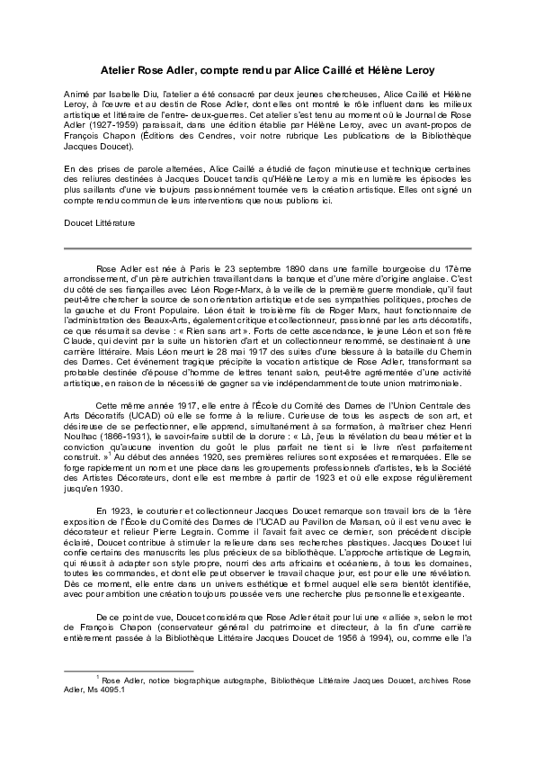 (PDF) Atelier Rose Adler : conférence à deux voix avec Alice Caillé ...