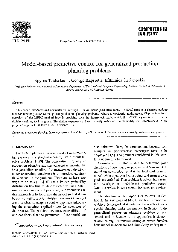 (PDF) Model-based predictive control for generalized production problems