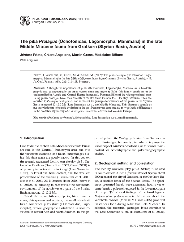 The pika Prolagus (Ochotonidae, Lagomorpha, Mammalia) in the late ...