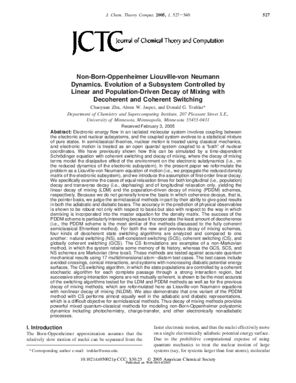 (PDF) Non-Born-Oppenheimer Liouville-von Neumann Dynamics. Evolution of ...