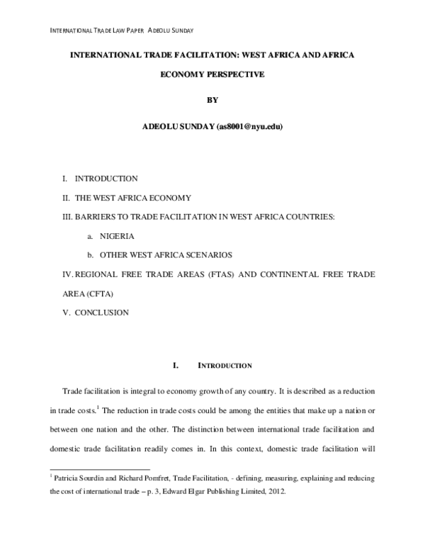 (PDF) INTERNATIONAL TRADE FACILITATION: WEST AFRICA AND AFRICA ECONOMY ...