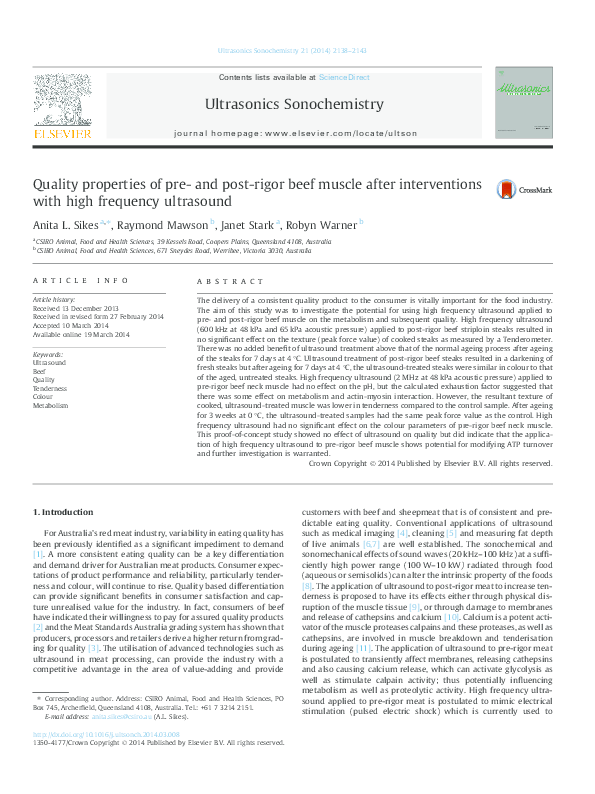 (PDF) Quality properties of pre- and post-rigor beef muscle after ...