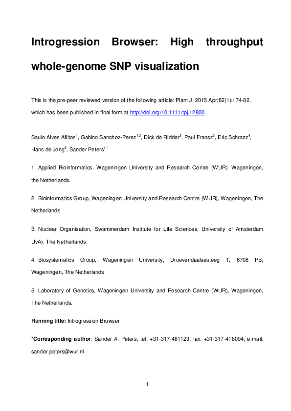 (PDF) Introgression Browser: High throughput whole-genome SNP visualization