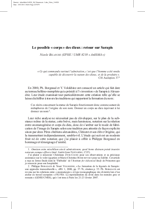 (PDF) « Le possible ‘corps’ des dieux : retour sur Sarapis », in Dans ...