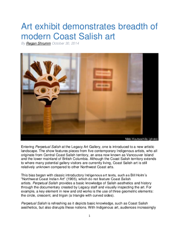 (PDF) Art exhibit demonstrates breadth of modern Coast Salish art