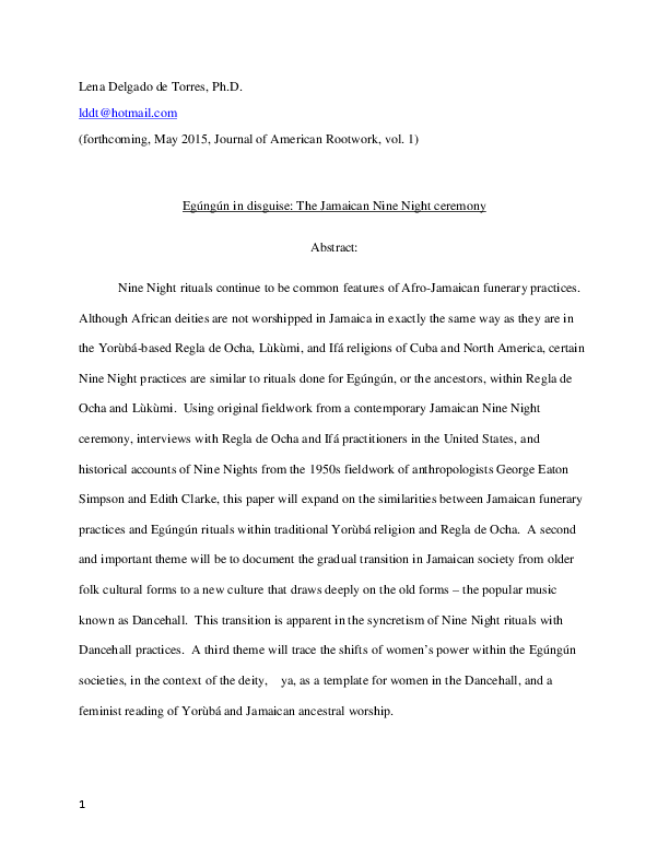 (PDF) Egúngún in disguise: The Jamaican Nine Night ceremony