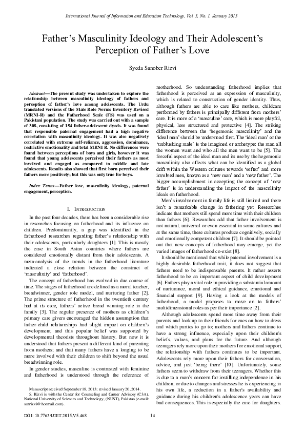 (PDF) Father‟s Masculinity Ideology and Their Adolescent‟s Perception of Father‟s Love