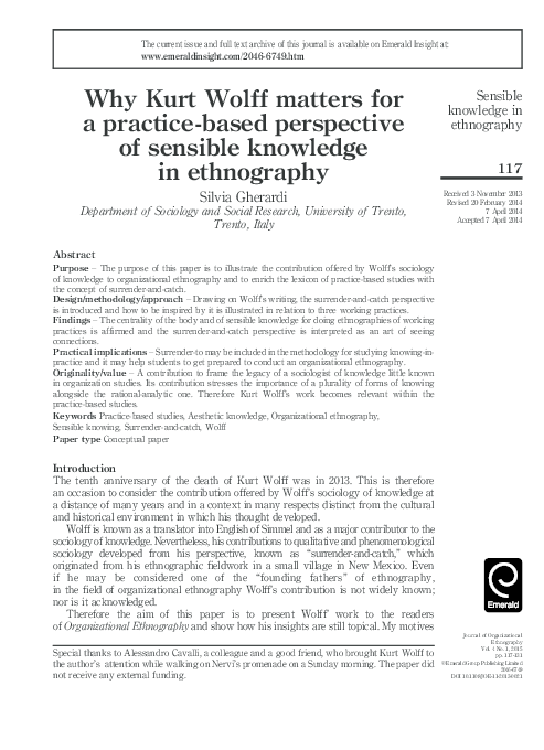 (PDF) WHY KURT WOLFF MATTERS FOR A PRACTICE-BASED PERSPECTIVE OF ...