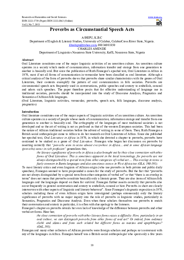 (PDF) Proverbs as Circumstantial Speech Acts