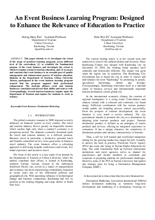 (PDF) An Event Business Learning Program: Designed to Enhance the ...