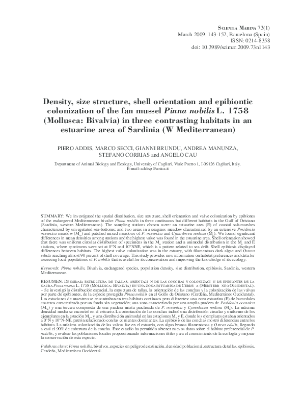 (PDF) Density, size structure, shell orientation and epibiontic ...