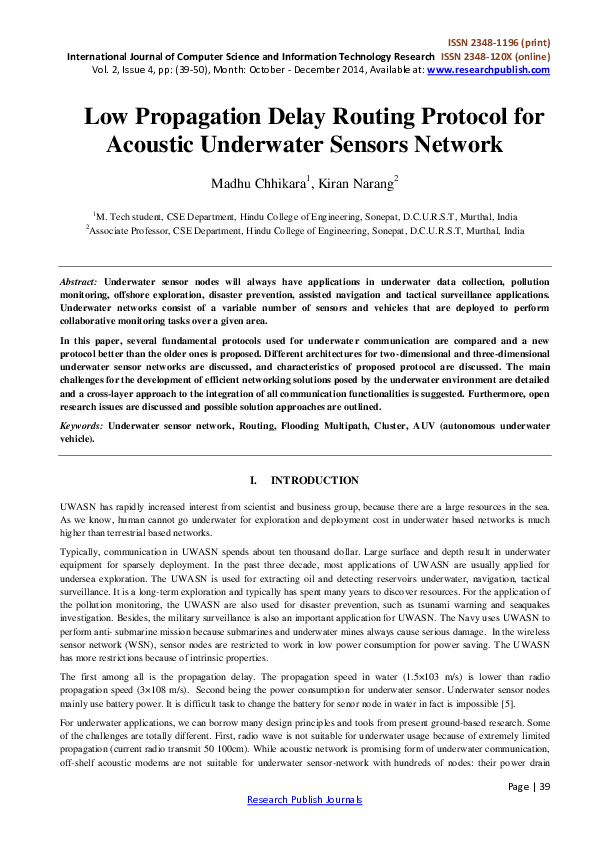 Pdf Low Propagation Delay Routing Protocol For Acoustic Underwater