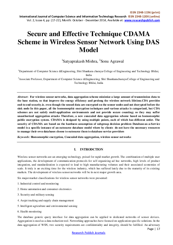 (PDF) Secure and Effective Technique CDAMA Scheme in Wireless Sensor ...