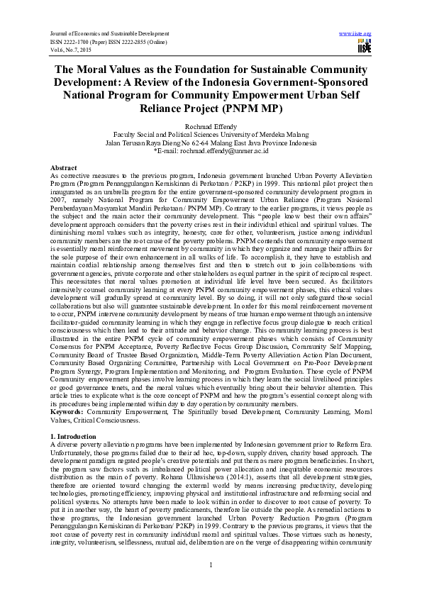 The Moral Values as the Foundation for Sustainable Community ...