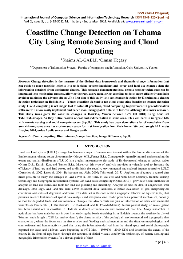 (PDF) Coastline change detection on Tehama City using Remote Sensing and cloud computing