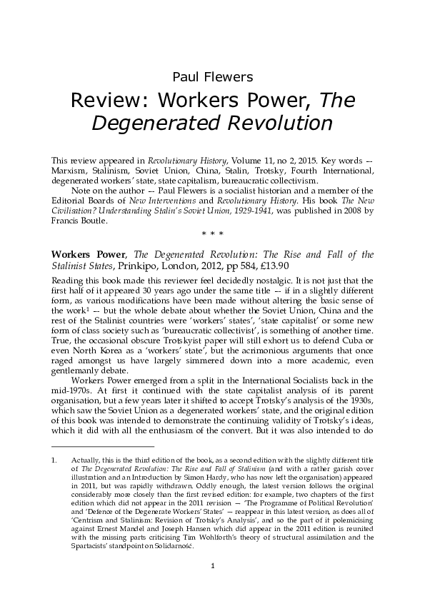 (PDF) Review: Workers Power, The Degenerated Revolution