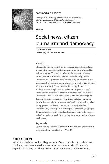 Social news, citizen journalism and democracy