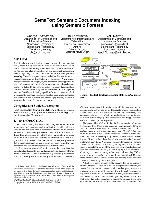 (PDF) SemaFor: Semantic Document Indexing using Semantic Forests