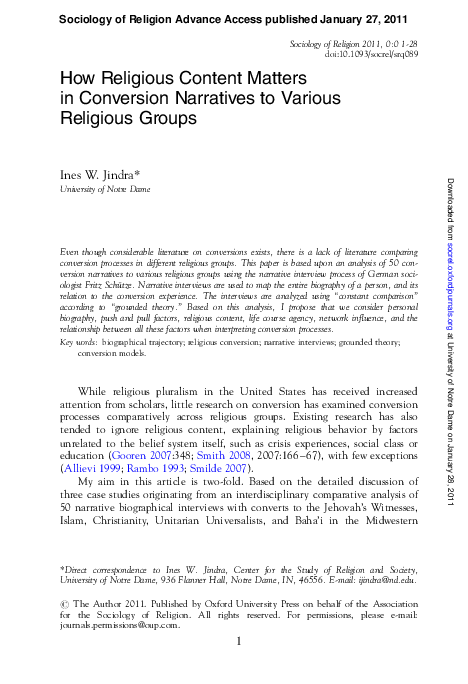 (PDF) How Religious Content Matters in Conversion Narratives to Various ...