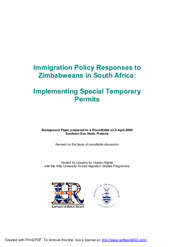 (PDF) Immigration Policy Responses to Zimbabweans in South Africa ...