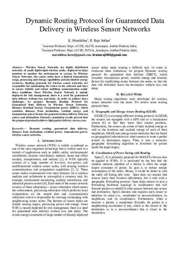 Pdf Dynamic Routing Protocol For Guaranteed Data Delivery In Wireless