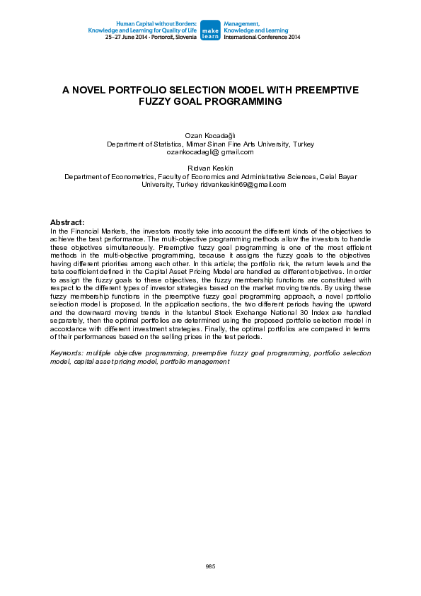 (PDF) A Novel Portfolio Selection Model with Preemptive Fuzzy Goal ... (PDF) A Novel Portfolio Selection Model with Preemptive Fuzzy Goal ...