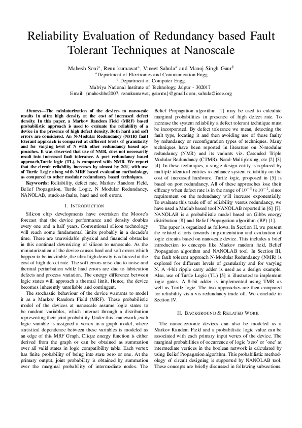 (PDF) Reliability Evaluation of Redundancy based Fault Tolerant ...
