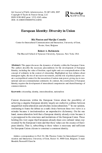 (PDF) European Identity: Diversity in Union