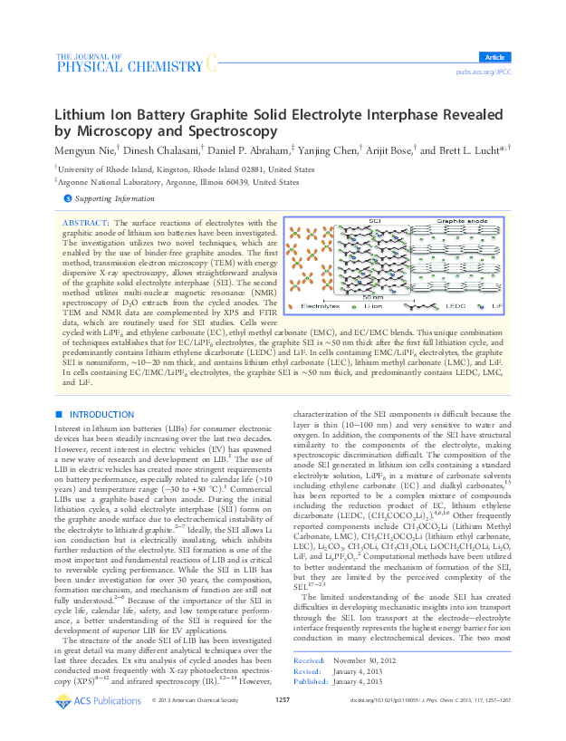 Lithium Ion Battery Graphite Solid Electrolyte Interphase Revealed by ...