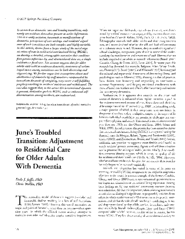 (PDF) June's Troubled Transition: Adjustment to Residential Care for ...