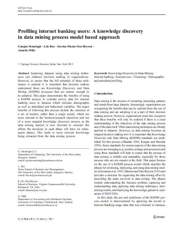 (PDF) Profiling internet banking users: A knowledge discovery in data mining process model based ...
