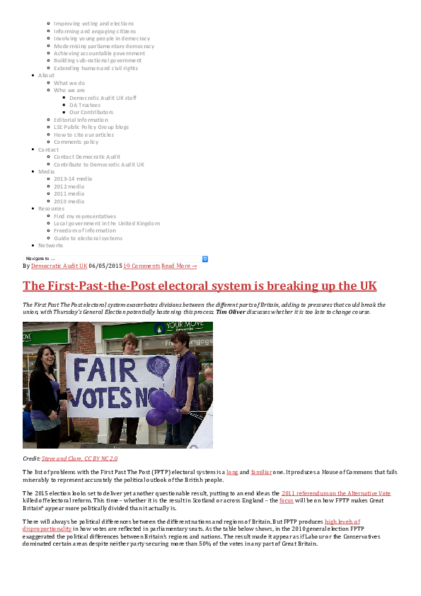 (PDF) The First-Past-the-Post electoral system is breaking up the UK
