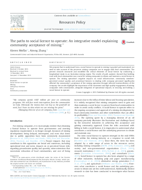(PDF) The paths to social licence to operate: An integrative model ...