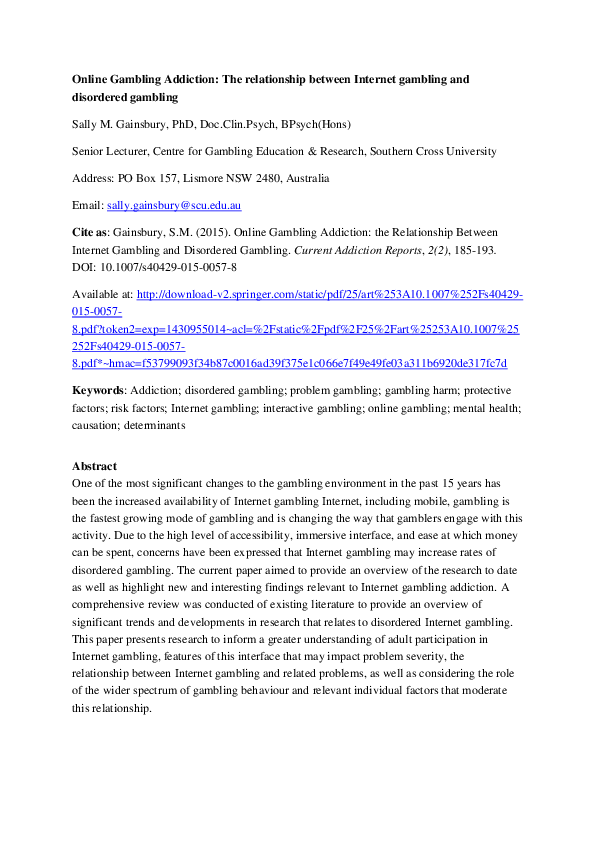 (PDF) Online Gambling Addiction: The relationship between Internet ...