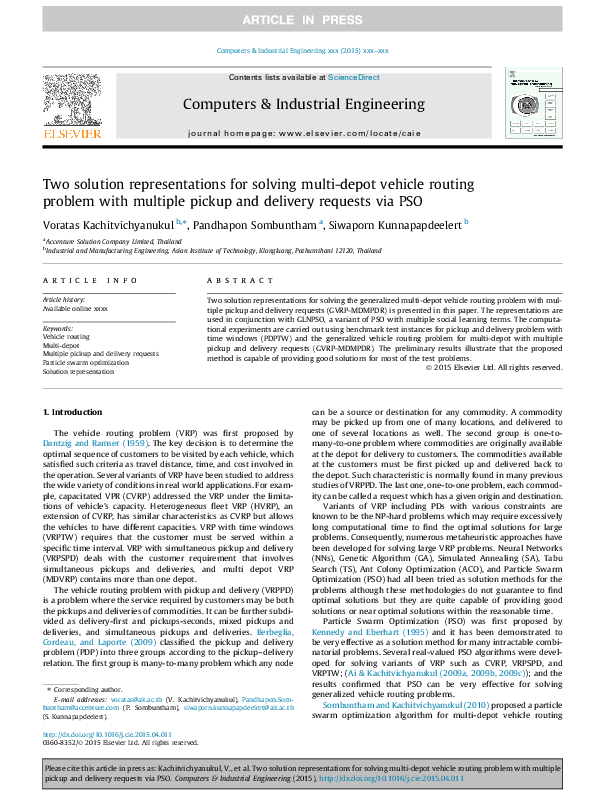 (PDF) Two Solution Representations for Solving Multi-Depot Vehicle Routing Problem with Multiple ...