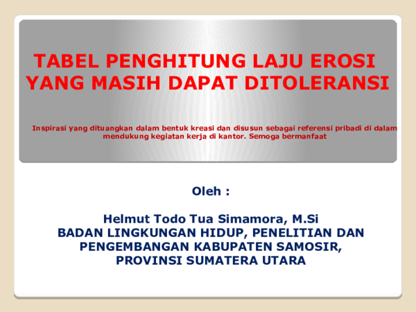 (PPT) TABEL PENGHITUNG LAJU EROSI YANG MASIH DAPAT DITOLERANSI