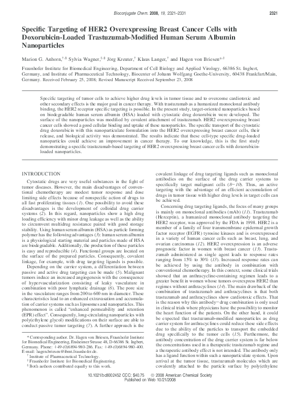 (PDF) Specific Targeting of HER2 Overexpressing Breast Cancer Cells with Doxorubicin-Loaded ...