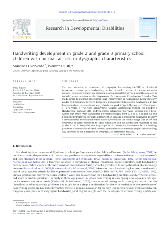 (PDF) Handwriting development in grade 2 and grade 3 primary school ...