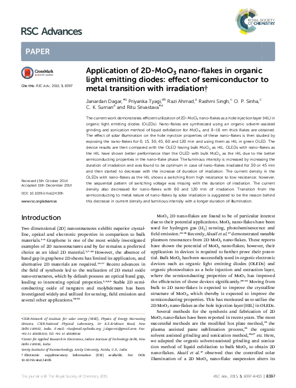 (PDF) Application of 2D-MoO3 nano-ﬂakes in organic light emitting ...